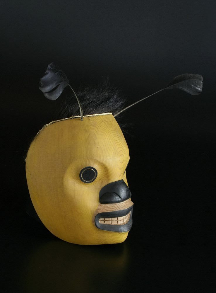 Bumble Bee Mask by Joe David of Nuu-Chah-Nulth Red Cedar, Feathers, Fur